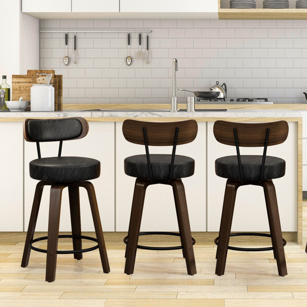 Corrigan Studio® Swivel Counter Height Bar Stools Set of 3, Faux Leather Kitchen Stools ...